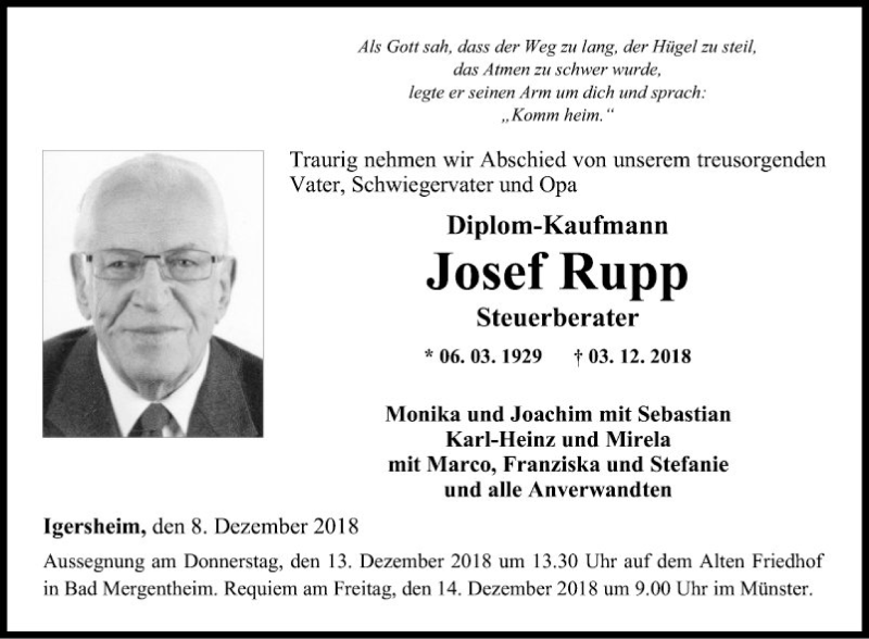 Traueranzeigen von Josef Rupp | Trauerportal Ihrer Tageszeitung