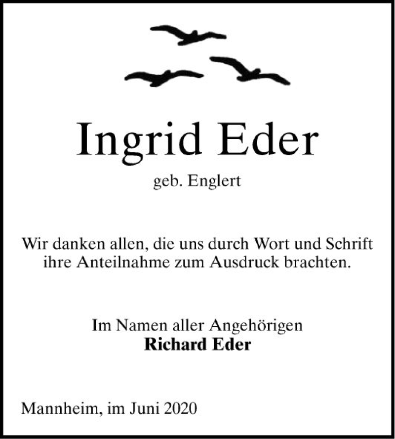 Traueranzeigen von Ingrid Eder | Trauerportal Ihrer Tageszeitung