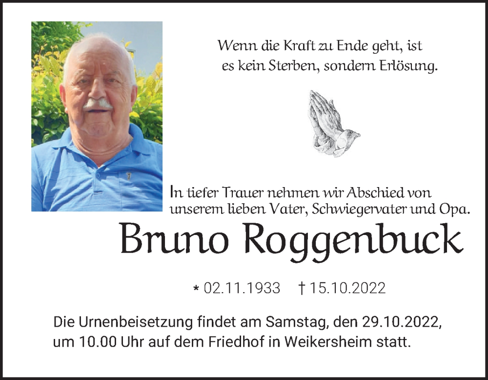 Traueranzeigen von Bruno Roggenbuck | Trauerportal Ihrer Tageszeitung