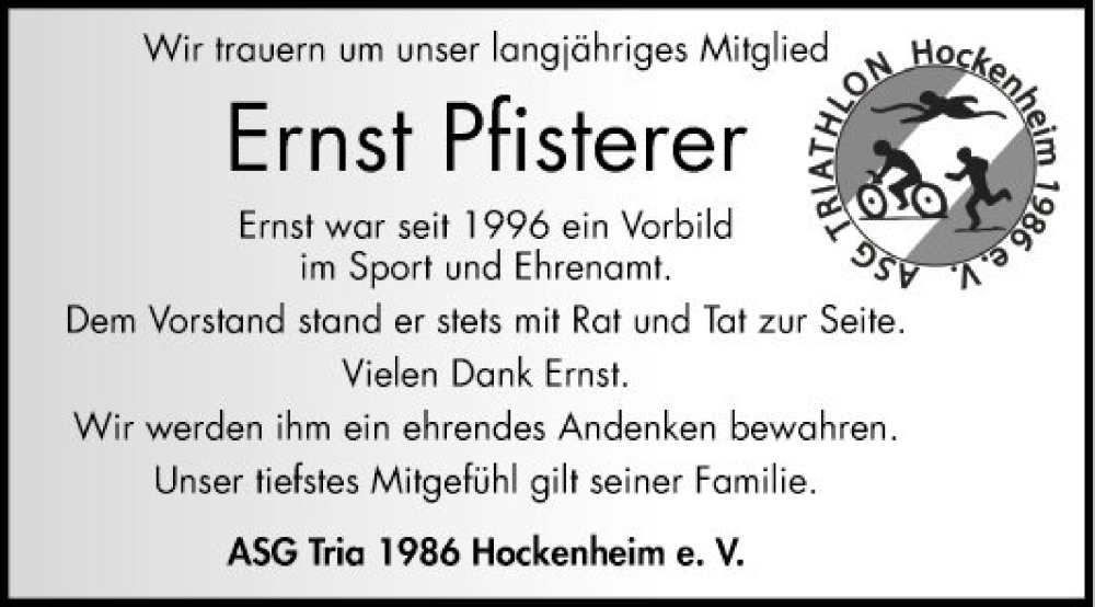 Traueranzeigen von Ernst Pfisterer | Trauerportal Ihrer Tageszeitung
