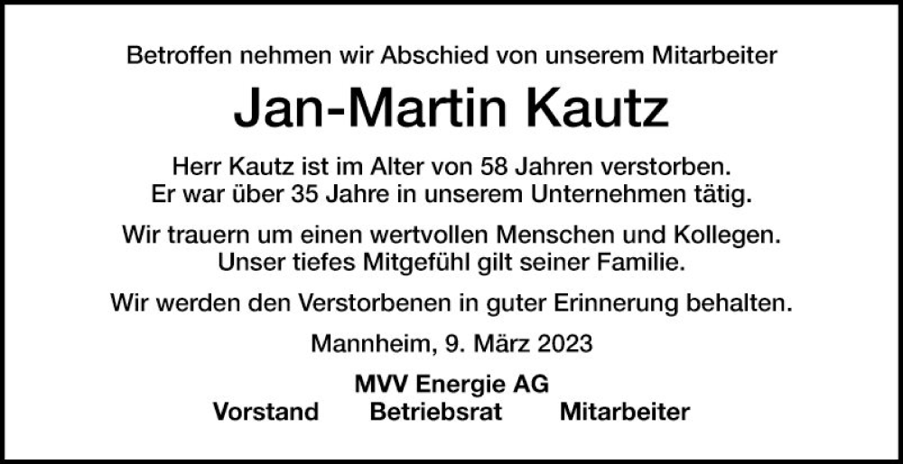 Traueranzeigen von Jan-Martin Kautz | Trauerportal Ihrer Tageszeitung