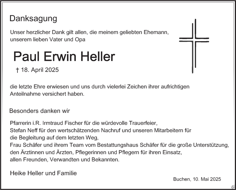 Traueranzeigen von Paul Erwin Heller | Trauerportal Ihrer Tageszeitung